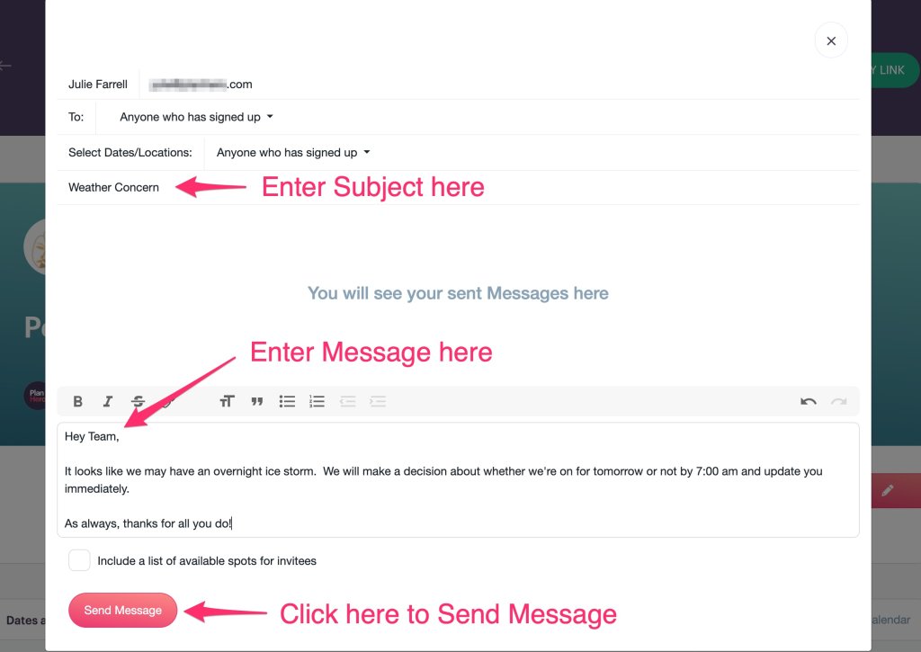 Message Feature from PlanHero